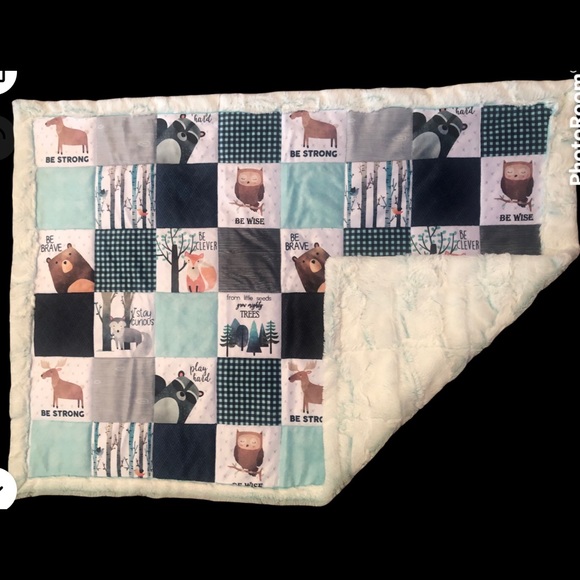 Handmade | Bedding | Handmade Whiteblue Luxe Minky Woodland Critters ...